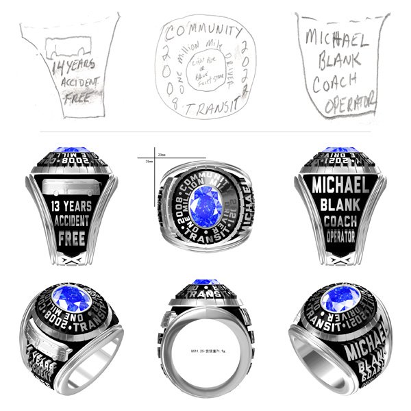 Community Transit One Million Mile Driver ring - Custom Champion Ring